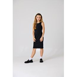 Jerseykleid KIDS Only "KOGBELFAST LIFE S/L MIDI DRESS NOOS JRS", M&auml;dchen, Gr. 134/140, N-Gr, schwarz, Feinripp, Obermaterial: 95% Baumwolle, 5% Elasthan, unifarben, sehr figurbetont Midi, Rundhals, Kleider Jerseykleid