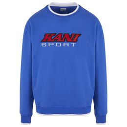 Rundhalspullover Karl Kani "Karl Kani KK Sport Crew", Herren, Gr. L, blau, 63% Baumwolle, 37% Polyester, mehrfarbig, normal, Rundhals, Pullover Rundhalspullover