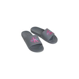 Pantolette Calvin Klein "ESS SLIDE CV WN", Damen, Gr. 36, grau, Textil, Basic, Schuhe Pantolette, Sommerschuh, Poolslides, Pantolette, Strandschuh mit Logoschriftzug