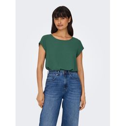 Kurzarmbluse Only "ONLVIC &ndash; feminines Blusenshirt in lockerer Form", Damen, Gr. 36, gr&uuml;n (sycamore), Web, Obermaterial: 97% Polyester, 3% Elasthan, unifarben, regular fit Po-bedeckend, Rundhals, Blusen, Materialmix, regular fit