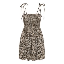 Sommerkleid Only "ONLEMMIA SMOCK DRESS PNT", Damen, Gr. M, N-Gr, schwarz aop:leo, Web, Obermaterial: 98% Polyester, 2% Nylon, bedruckt, stretch fit kurz, ohne Ausschnitt, Kleider Sommerkleid, Materialmix, stretch