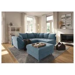 Ecksofa Collection AB "Innsbruck L-Form, B: 247 cm", blau, B:247cm H:87cm T:189cm, Microfaser PRIMABELLE (100% Polyester), Struktur (90% Polyester, 10% Polyacryl), Samtvelours (100% Polyester), Luxus-Microfaser Antiklederoptik (100% Polyester), Sofas, Ecksofa, 3 Zierkissen, Federkern