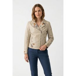 Lederjacke Mauritius "MWFloral", Damen, Gr. XL (42), chalk, Obermaterial: 100% Schafsleder. Futter: 100% Baumwolle. &Auml;rmelfutter: 100% Polyester, bestickt, regular fit h&uuml;ftlang, abgesteppt, Jacken, mit floralen Stickereien und Nietenbesatz
