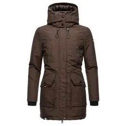 Winterjacke Navahoo "Blizzardstorm", Damen, Gr. L (40), braun (dunkelbraun), Oberstoff: 70% Baumwolle, 30% Nylon. Futter: 100% Polyester. Wattierung: 100% Polyester. &Auml;rmelfutter: 100% Polyester, figurbetont Po-bedeckend, hoch geschlossener Ausschnitt, &Auml;rmel ohne &Auml;rmelschlitz Rippstrickb&uuml;ndchen, Jacken Winterjacke, Warm gef&uuml;tterter Wintermantel mit Kapuze