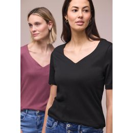 T-Shirt Street One, Damen, Gr. 34, schwarz, schwarz clouded blush, Web, 50% Baumwolle, 50% Modal, unifarben, normal normal, Rundhals, abgesteppt, Shirts T-Shirt, im soften Baumwoll-Mix
