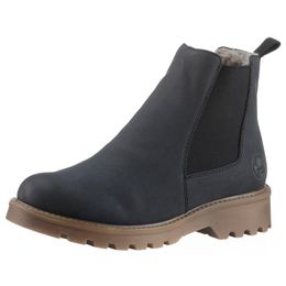 Chelseaboots Rieker, Damen, Gr. 42, blau (dunkelblau), Elastischer Einsatz, Nubuklederimitat, Schuhe Chelseaboots, Schlupfboots, Stiefelette, Blockabsatz, mit kuscheligem Warmfutter