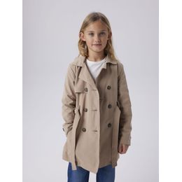 Trenchcoat name it "NKFMADELIN TRENCH COAT NOOS", M&auml;dchen, Gr. 152, braun (savannah tan), Web, Obermaterial: 85% Polyester, 15% Baumwolle, unifarben, regular fit ca. Mitte Oberschenkel, mit Riegel, M&auml;ntel