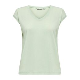 Kurzarmshirt Only "ONLSILVERY S/S V NECK LUREX TOP JRS NOOS", Damen, Gr. L, gr&uuml;n detail:tone in tone lurex, Jersey, Obermaterial: 60% Polyester, 24% Viskose, 16% metallisierte Fasern, loose fit normal, Rundhals, Shirts, Materialmix mit Glitzer, loose fit, Rundhals