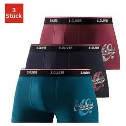 Boxer s.Oliver "Boxershorts f&uuml;r Herren", Herren, Gr. XL (7), 3 Stk., bunt (petrol, navy, bordeaux), Jersey, Obermaterial: 90% Baumwolle, 10% Elasthan (LYCRA), bedruckt, Unterhosen, mit Print auf dem Bein