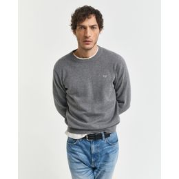 Rundhalspullover Gant "CLASSIC COTTON C-NECK", Herren, Gr. 4XL, grau (dunkelgrau melange), Strick, Obermaterial: 100% Baumwolle, meliert, regular fit h&uuml;ftlang, Rundhals, elastischer Bund, Pullover Rundhalspullover, Premium Strickpullver aus weicher 100% Baumwolle, &Uuml;bergangspullover