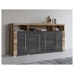 Sideboard OTTO HOME "Roger,Breite 182cm, stilvolle Schrank mit 4 T&uuml;ren", braun (satin nussbaumfarben, schwarzwood), B:182cm H:92cm, FSC-zertifizierter Holzwerkstoff, Sideboards, Sideboard, Kommode mit viel Stauraum, Einlegeb&ouml;den verstellbar