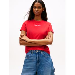 Kurzarmshirt Tommy Jeans "TJW REG ESSENTIAL LOGO 2 TEE EXT", Damen, Gr. M (38), rot alert, Single Jersey, Obermaterial: 100% Baumwolle, unifarben, normal, Rundhals, Shirts