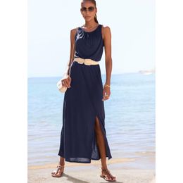 Lascana Maxikleid 'aus Jerseyware mit hohem Beinschlitz' blau Gr. 46 f&uuml;r Damen. Mit Rundhals. Figurumspielend. Nachhaltig.