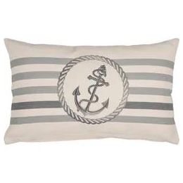 Dekokissen Pad "SEA", grau (grau, gemustert), B:50cm L:30cm, Baumwolle, Dekokissen_Sitzkissen_Kissenh&uuml;llen, Kissenh&uuml;lle ohne F&uuml;llung, maritim, Motiv Anker, 1 St&uuml;ck