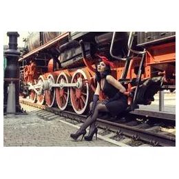 Fototapete papermoon "EISENBAHN-LOKOMOTIVE ZUG BAHNGLEISE RETRO DESIGN MODEL", bunt, B:4m L:2,6m, Vlies, Tapeten