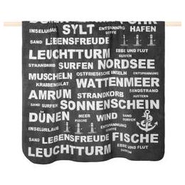 Wohndecke Pad "TYPO NORDSEE", grau (dunkelgrau), B:150cm L:200cm, Mischgewebe, Wohndecken, Wohndecke, Made in Europe, Kuscsheldecke, mit Schriftzug, 150x200 cm