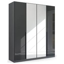 Dreht&uuml;renschrank Rauch "Kleiderschrank Schrank Garderobe Ankleide MODERN BY QUADRA SPIN", grau (graumetallic, glas basalt), B:181cm H:210cm T:54cm, Holzwerkstoff, Schr&auml;nke, Dreht&uuml;renschrank, mit Spiegel und hochwertiger Glasfront, Stangengriff MADE IN GERMANY