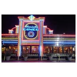 Fototapete papermoon "RETRO DINER-NEON CADILLAC ELVIS ROUTE 66 VINTAGE ROSA", bunt, B:4m L:2,6m, Vlies, Tapeten