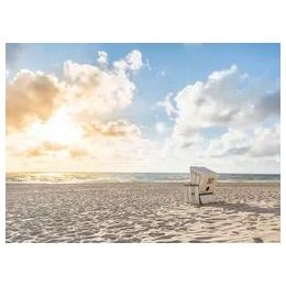 Livingwalls Fototapete LIVING WALLS "Designwalls Beach Chair", blau (blau, wei&szlig;, beige), B:3,5m L:2,55m, Vlies, Tapeten, Vlies, Wand, Schr&auml;ge, Decke