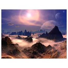 Fototapete papermoon "PLANETEN-FUTURISTISCH WELTRAUM MOND GALAXIE UNIVERSUM", bunt, B:4m L:2,6m, Vlies, Tapeten