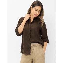 Kurzarmbluse Brax "Style VICKI", Damen, Gr. 48, dunkelbraun, Web, 100% Leinen, Blusen