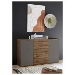 Kombikommode Schlafkontor "Capri", grau (wildeichefarben, basaltgrau), B:150cm H:90cm T:38cm, FSC-zertifizierter Holzwerkstoff, Sideboards, Kombikommode, mit Softclose-Funktion