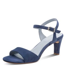 Sandalette Tamaris, Damen, Gr. 37, blau, Textil, Veloursleder, unifarben, Schuhe Sandalette, Trichterabsatz, Abendschuh mit verstellbarem Fesselriemchen