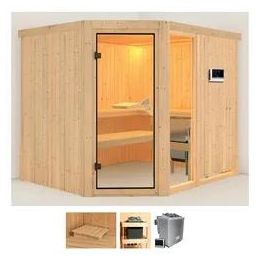Sauna Karibu "Frigga 3", beige (naturbelassen), Saunaofen, externe Steuerung, 9 kW, Saunen, Ofen 9 KW externe Strg easy