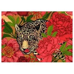 Fototapete papermoon "ABSTRAKT DESIGN-LEOPARD mit Blumen", bunt, B:5m L:2,8m, Vlies, Tapeten
