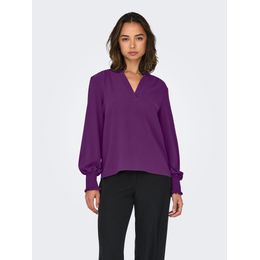 Blusenshirt Only "ONLMETTE V-NECK LS SMOCK TOP NOOS WVN", Damen, Gr. M, lila (imperial lila), Web, Obermaterial: 100% Polyester, unifarben, regular fit normal, V-Ausschnitt, gesmokt, Shirts Blusenshirt, Kunstfaser, regular fit