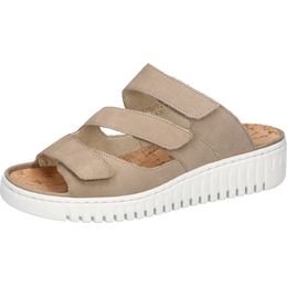 Waldl&auml;ufer Pantolette WALDL&Auml;UFER "H-WILLOW", Damen, Gr. 7 (40,5), beige, Nubukleder, unifarben, Basic, Schuhe Pantolette, Sommerschuh, Hausschuh, Keilabsatz, mit Korkfu&szlig;bett, H-Weite
