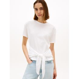 Kurzarmshirt Tommy Hilfiger "CO SLUB KNOT SS TEE", Damen, Gr. S (36/38), ecru, Single Jersey, Obermaterial: 100% Baumwolle, unifarben, gerade kurz, Rundhals, Shirts, mit Bindeg&uuml;rtel in der Taille