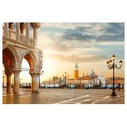 Fototapete papermoon "VENEDIG-ITALIEN RETRO SAN MARCO KANAL MEER ALT STADT", bunt, B:5m L:2,8m, Vlies, Tapeten