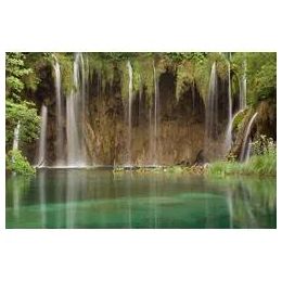 Fototapete papermoon "WASSERFALL-FLUSS SEE WALD STEINE BLUMEN BERGE BACH XXL", bunt, B:4m L:2,6m, Vlies, Tapeten