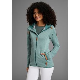 Fleecejacke Kangaroos, Damen, Gr. 40/42, hell gr&uuml;n, dunkelgr&uuml;n, Fleece, Obermaterial: 100% Polyester. Kapuzenfutter: 100% Baumwolle, kontrastfarbene Details, unifarben, Basic schmal h&uuml;ftbedeckend, eingefasste Kante, Jacken Fleecejacke, gemusterte Struktur, mit Kapuze
