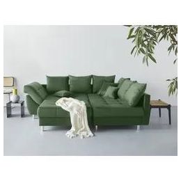 Ecksofa Collection AB "Innsbruck L-Form, B: 247 cm", gr&uuml;n (flaschengr&uuml;n), B:247cm H:87cm T:189cm, Microfaser PRIMABELLE (100% Polyester), Struktur (90% Polyester, 10% Polyacryl), Samtvelours (100% Polyester), Luxus-Microfaser Antiklederoptik (100% Polyester), Sofas, Ecksofa, Set: Sofa & Hocker, 3 Zierkissen, Federkern