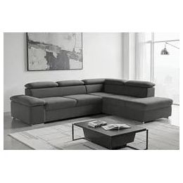 Sit & More Ecksofa SIT & MORE "Valentine L-Form, B: 272 cm", grau (dunkelgrau), B:272cm H:73cm T:226cm, 100% Polyester;Luxus-Kunstleder/Struktur (88% Polyester, 12% Polyamid), Sofas, Ecksofa, mit Arm- & Kopfteilverstellung, optional mit Bettfunktion