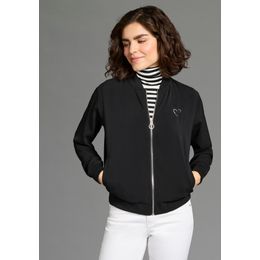 Blouson Laura Scott, Damen, Gr. 46, schwarz, Web, Obermaterial: 98% Polyester, 2% Elasthan. B&uuml;ndchen: 95% Polyester, 5% Elasthan, bedruckt, metallic, unifarben, normal, B&uuml;ndchen, Jacken Blouson, mit Herz Druck-Applikationen, leichte &Uuml;bergangsjacken