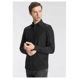 Businesshemd OLYMP "Level Five body fit Jerseyshirt", Herren, Gr. 41, N-Gr, schwarz, Web, Obermaterial: 92% Baumwolle, 8% Elasthan, schmal, Hemden, in Jersey Qualit&auml;t