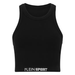 Tanktop Plein Sport "Ribbed Tank Top", Damen, Gr. XL, 02, schwarz, Stoff: 91% Polyamid, 9% Elasthan, Tops Tanktop