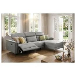 Ecksofa OTTO HOME "LUND, L-Form, 261cm, man. o. elektr. Relaxfunktion (mit USB-A)", grau (hellgrau), B:261cm H:97cm T:179cm, Webstoff 100% Polyester, Sofas, Ecksofa, und Kopfteilverstellung