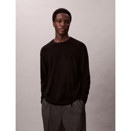 Strickpullover Calvin Klein "LS 100% MERINO CREW 14GG", Herren, Gr. L, schwarz, Strick, Obermaterial: 100% Wolle, unifarben, regular fit normal, Rundhals, eingesetzt gerader Abschluss, Pullover Strickpullover, Mit Rundhalsausschnitt, regular fit