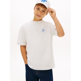 T-Shirt Tommy Hilfiger "TH SCRIPT JERSEY TWILL T-SHIRT", M&auml;dchen, Gr. 16 (176), ecru, Twill, Obermaterial: 100% Baumwolle, unifarben, h&uuml;ftbedeckend, Rundhals, abgesteppte Kante, Shirts T-Shirt, Kinder bis 16 Jahre, Rundhals, bestickt