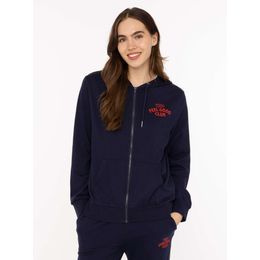 Kapuzensweatjacke Zwillingsherz "Feel Good Club", Damen, Gr. S/M, marine, Sweatware, Obermaterial: 60% Baumwolle, 40% Polyester, bestickt, unifarben, Basic h&uuml;ftbedeckend, ohne Ausschnitt, angesetztes B&uuml;ndchen, Sweatjacken, Kapuze, zum Binden, Taschen, kleine Stickerei vorne