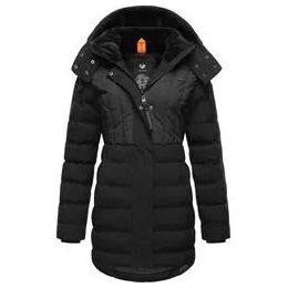 Winterjacke Ragwear "Ashanta Block", Damen, Gr. L (40), schwarz, Au&szlig;enmaterial: 100% Polyester. Innenfutter: 100% Polyester. Wattierung: 100% Polyester, tailliert ca. Mitte Oberschenkel, hoch geschlossener Ausschnitt, &Auml;rmel ohne &Auml;rmelschlitz Strickb&uuml;ndchen, Jacken Winterjacke, Wasserdichter gesteppter Winterparka mit gef&uuml;tterter Kapuze