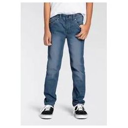 Stretch-Jeans DELMAO "Straight-fit Jeans f&uuml;r Jungen", Jungen, Gr. 152, N-Gr, blau (blau stone), Denim/Jeans, Obermaterial: 58% Baumwolle, 40% Polyester, 2% Elasthan, comfort fit lang, Jeans, elastisches Material, Used-Look-Waschung, niedrige Leibh&ouml;he