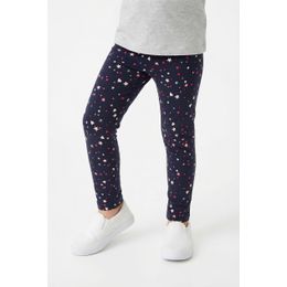 Sweatleggings happy girls, M&auml;dchen, Gr. 98, N-Gr, blau (navy), angeraute Sweatware, Obermaterial: 60% Polyester, 35% Baumwolle, 5% Elasthan, bedruckt, skinny fit kn&ouml;chellang, Hosen, im tollen Sternen-Herzen-Alloverprint