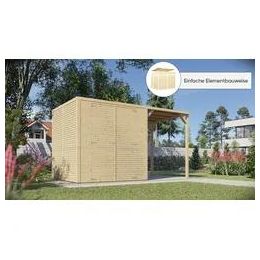 Gartenhaus KONIFERA "Beno 3 PLUS Fineline Flachdach", beige (naturbelassen), ohne Fu&szlig;boden, ohne R&uuml;ck- und Seitenwand, Massivholz, Gartenh&auml;user, Gartenhaus, mit Anbaudach