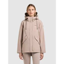 Regenjacke Khujo "SANG2", Damen, Gr. XXL, beige (latte beige), Web, 100% Polyester, leicht gl&auml;nzend, regular fit h&uuml;ftlang, eingesetzt abgesteppte Kante mit Druckknopf, Jacken Regenjacke