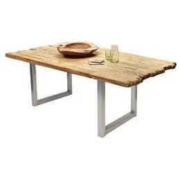 SIT-M&Ouml;BEL Esstisch SIT, braun (natur, antiksilber, antiksilber, natur), B:200cm H:75,5cm T:100cm, Platte recyceltes Teak, Gestell Metall, Tische, Esstisch, Platte mit Bruchkante aus recyceltem Holz